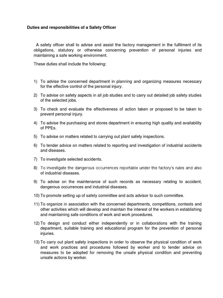 Duties & Resp. Safety Off | PDF