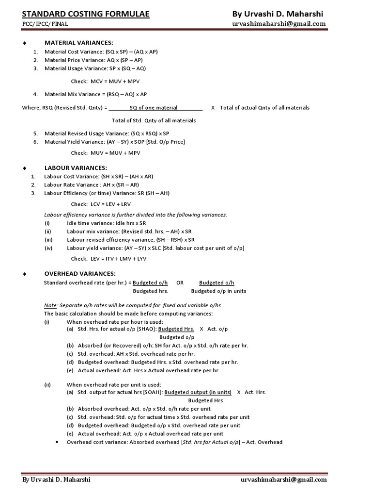 Standard Costing Formula | PDF | Variance | Human Resource Management