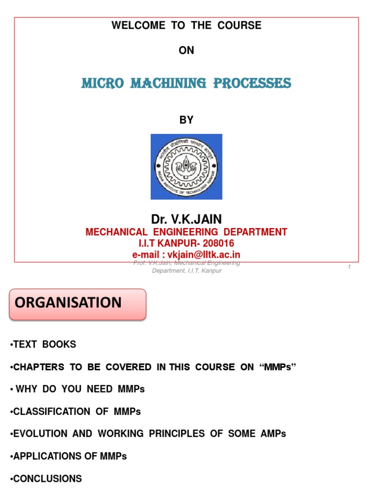 Micro Machining Prof V K Jain | PDF | Microelectromechanical Systems ...