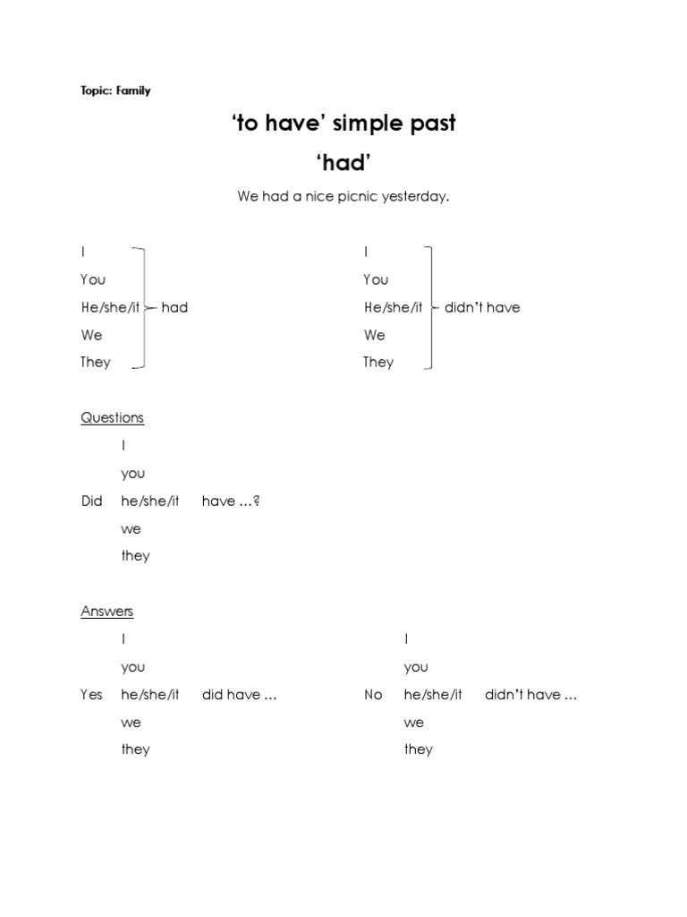 To Have Simple Past Had Grammar Drills Grammar Guides 81033 | PDF