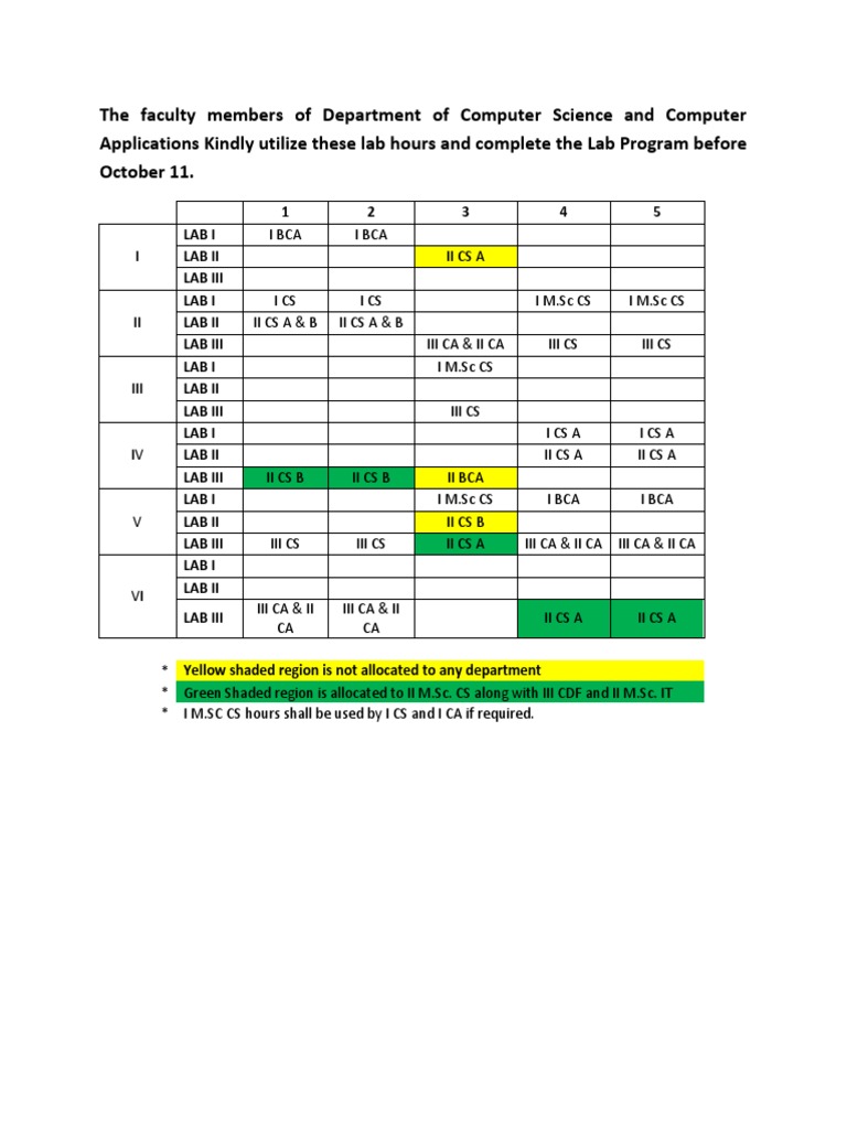 Lab Time Table | PDF