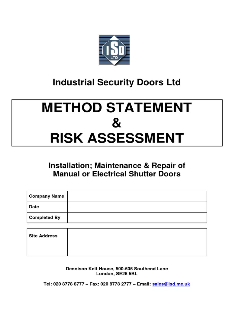 Method Statement & Risk Assessment: Industrial Security Doors LTD | PDF ...