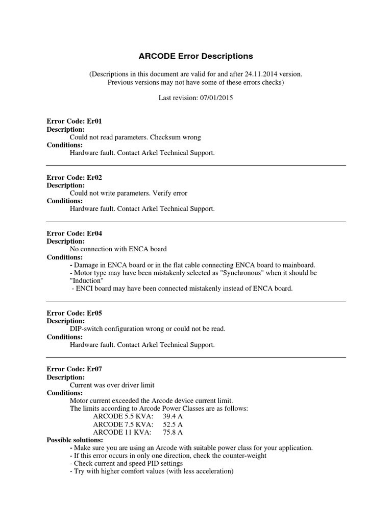 ARCODE Error Descriptions V11.En | PDF | Switch | Error