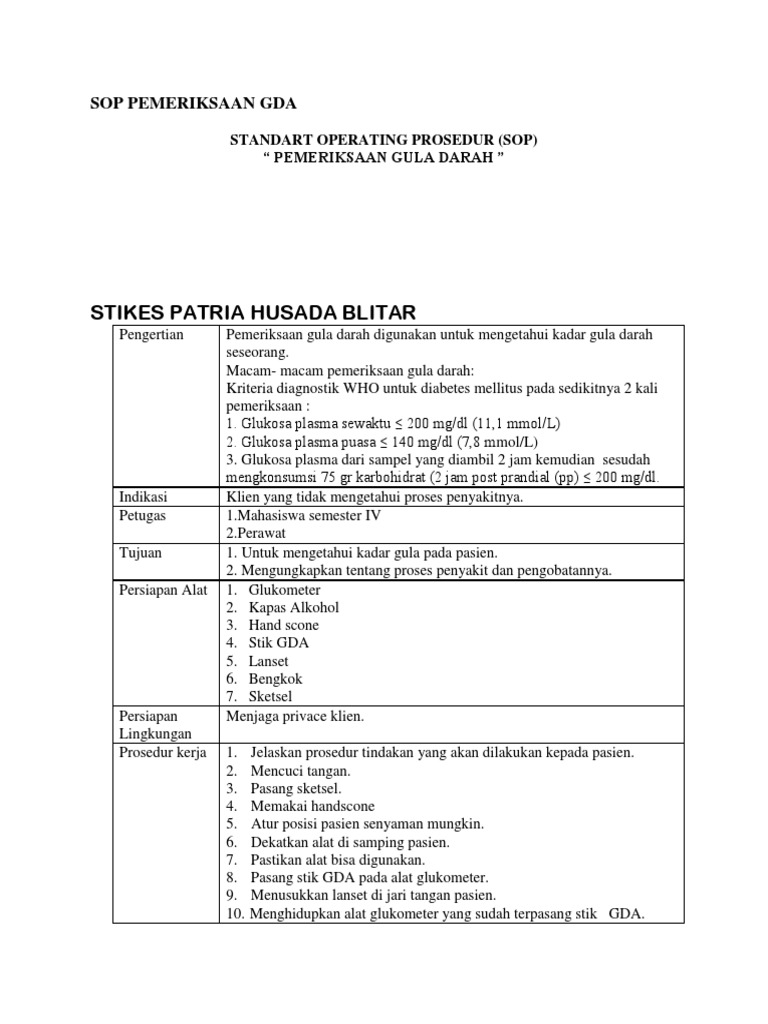 Sop Pemeriksaan Gda | PDF
