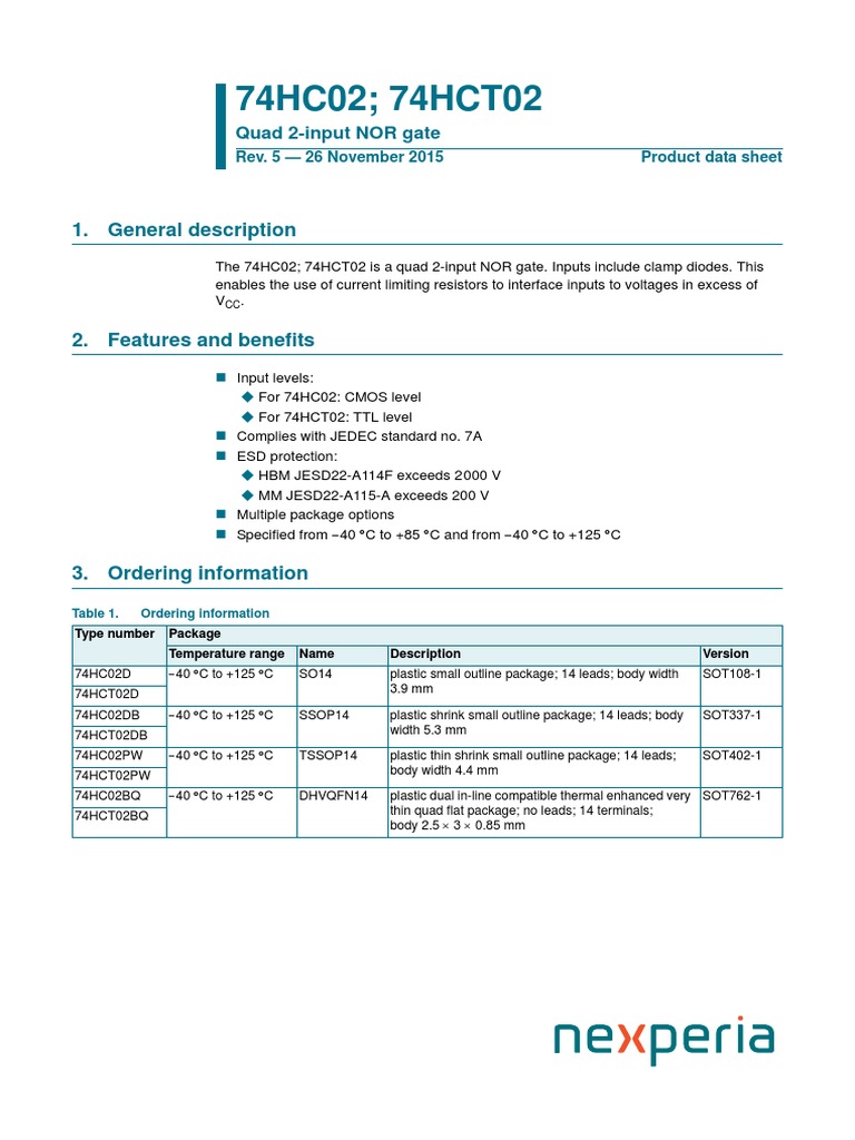 74HC02 74HCT02: 1. General Description | Download Free PDF | Logic Gate ...