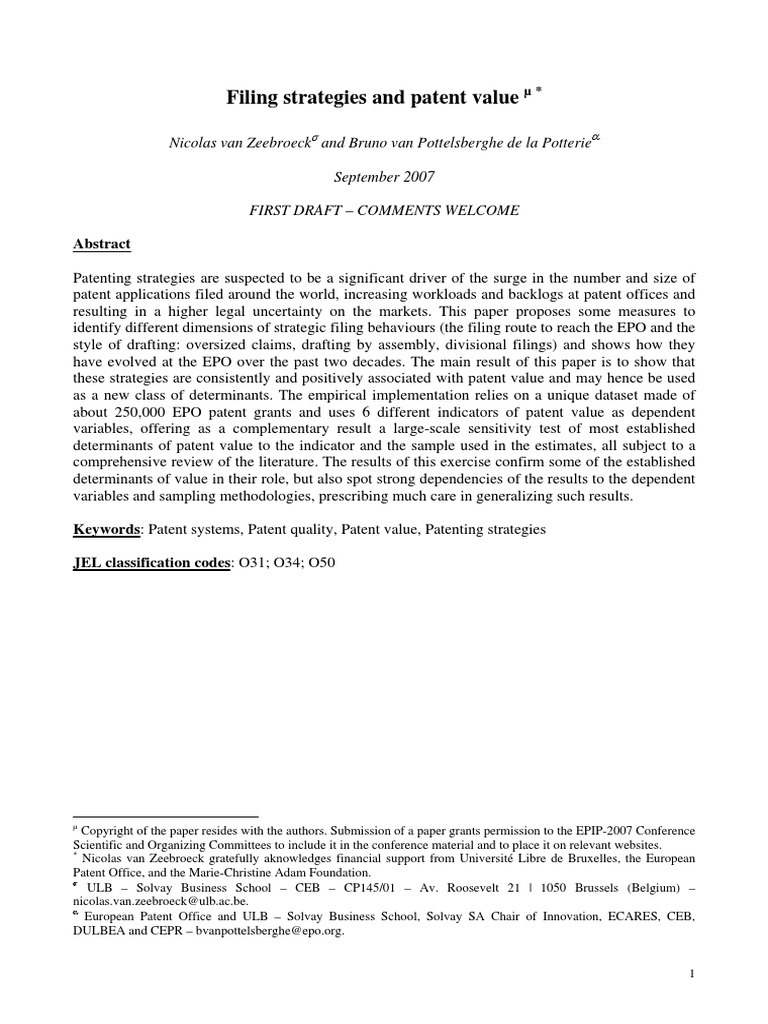 Filing Strategies and Patent Value | PDF | Patent Application ...