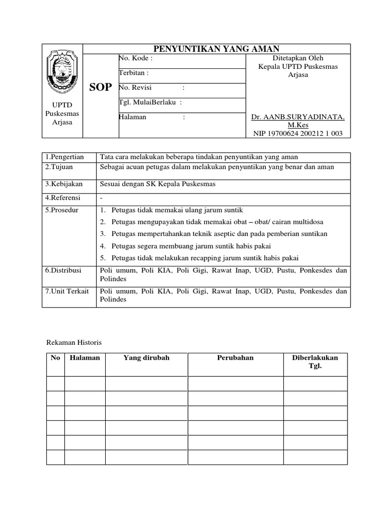 Sop Penyuntikan Yang Aman | PDF | Pengembangan Diri | Kesehatan Holistik