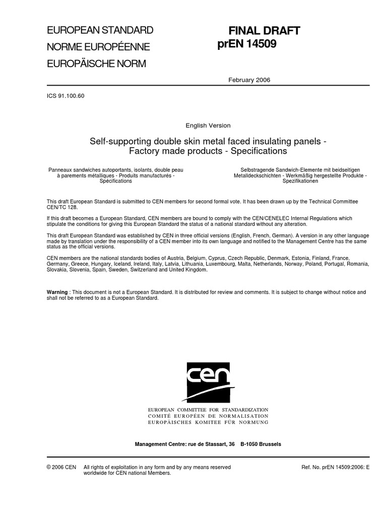 Pren 14509 51 - e - STF PDF | PDF | Polystyrene | Strength Of Materials