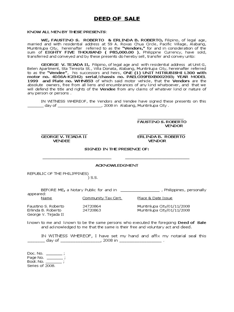 L300 WHN853 Deed of Sale | PDF | Natural Resources Law | Property Law