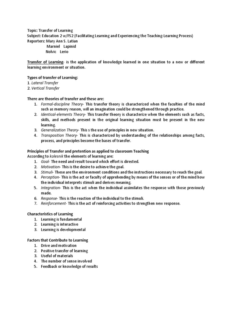 Transfer of Learning-report
