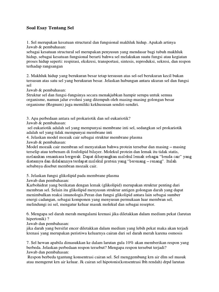 Soal Esay Tentang Sel | PDF