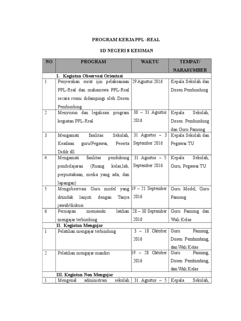 Program Kerja PPL Fix | PDF