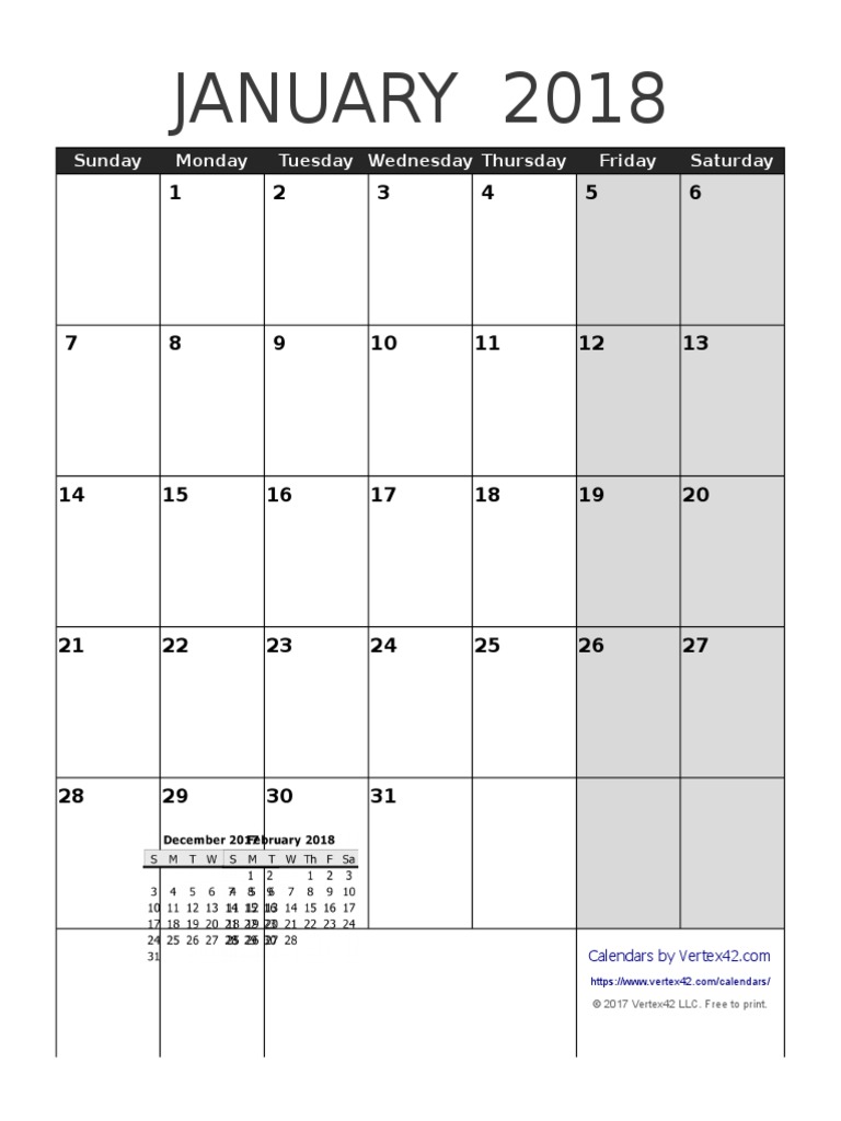 2018 Calendar Portrait | PDF