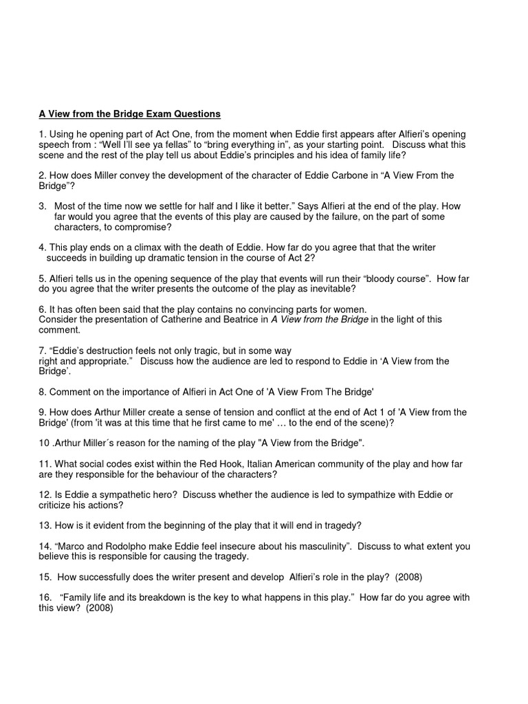 A View From The Bridge Exam Questions | PDF