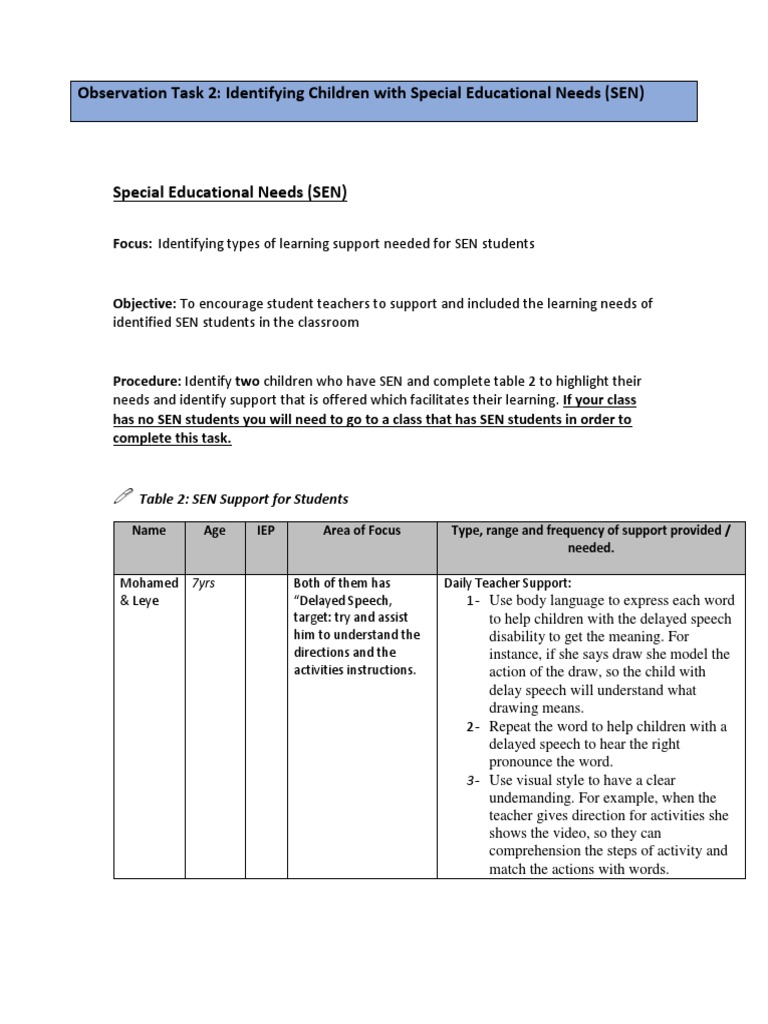 Observation Task 2: Identifying Children With Special Educational Needs ...
