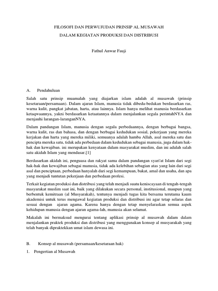 Filosofi Dan Perwujudan Prinsip Al Musawah | PDF