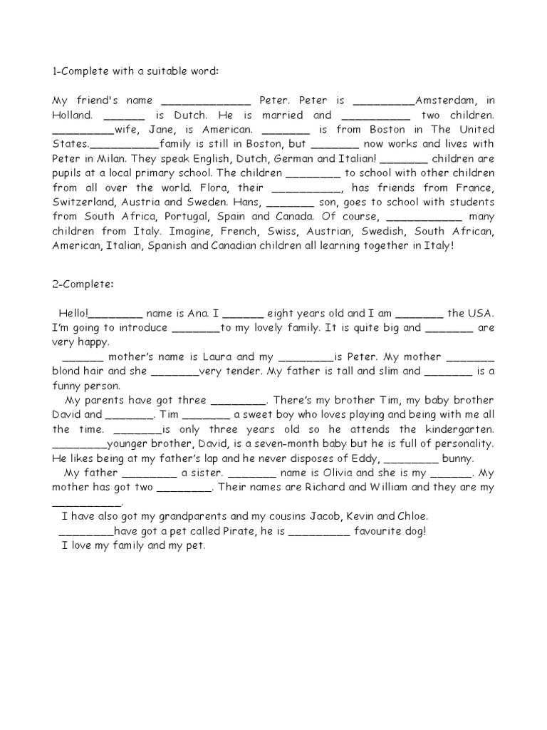 Complete With A Suitable Word 1º Eso | PDF | Kitchen | Bathroom