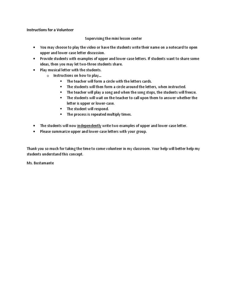 Instructions For Volunteer | PDF