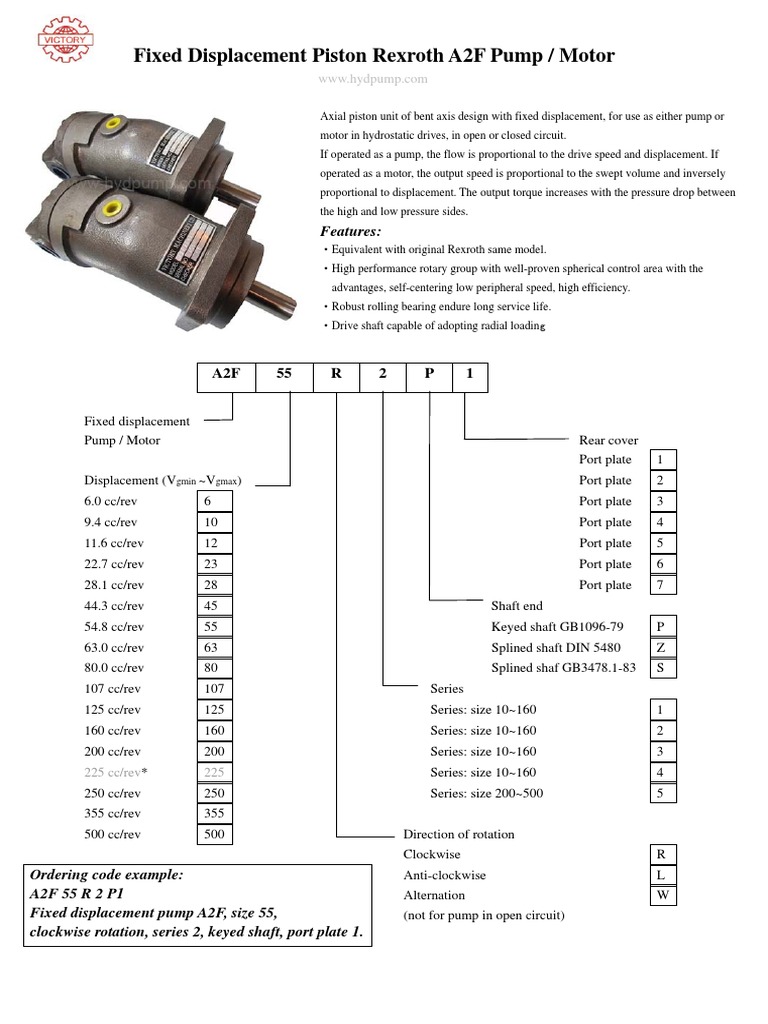A2F Series Piston Pump | PDF | Pump | Rotation Around A Fixed Axis