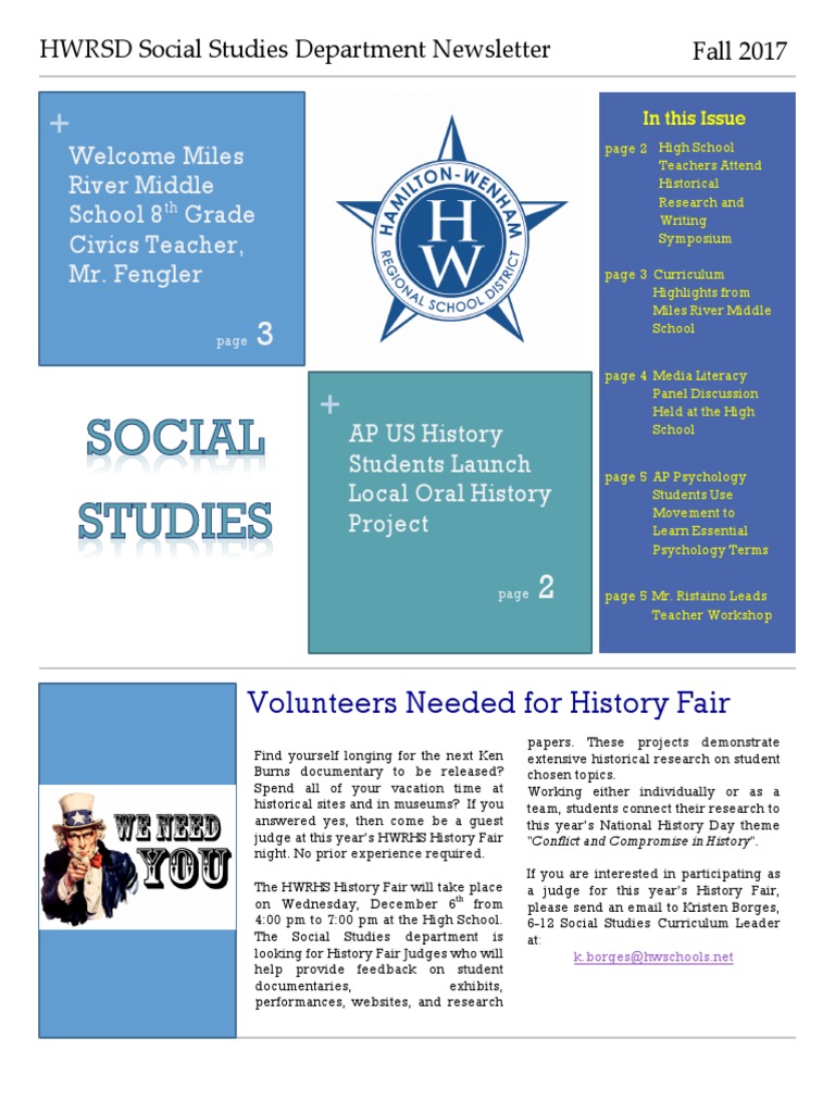 Social Studies Department Fall 2017 Newsletter | Teachers | News
