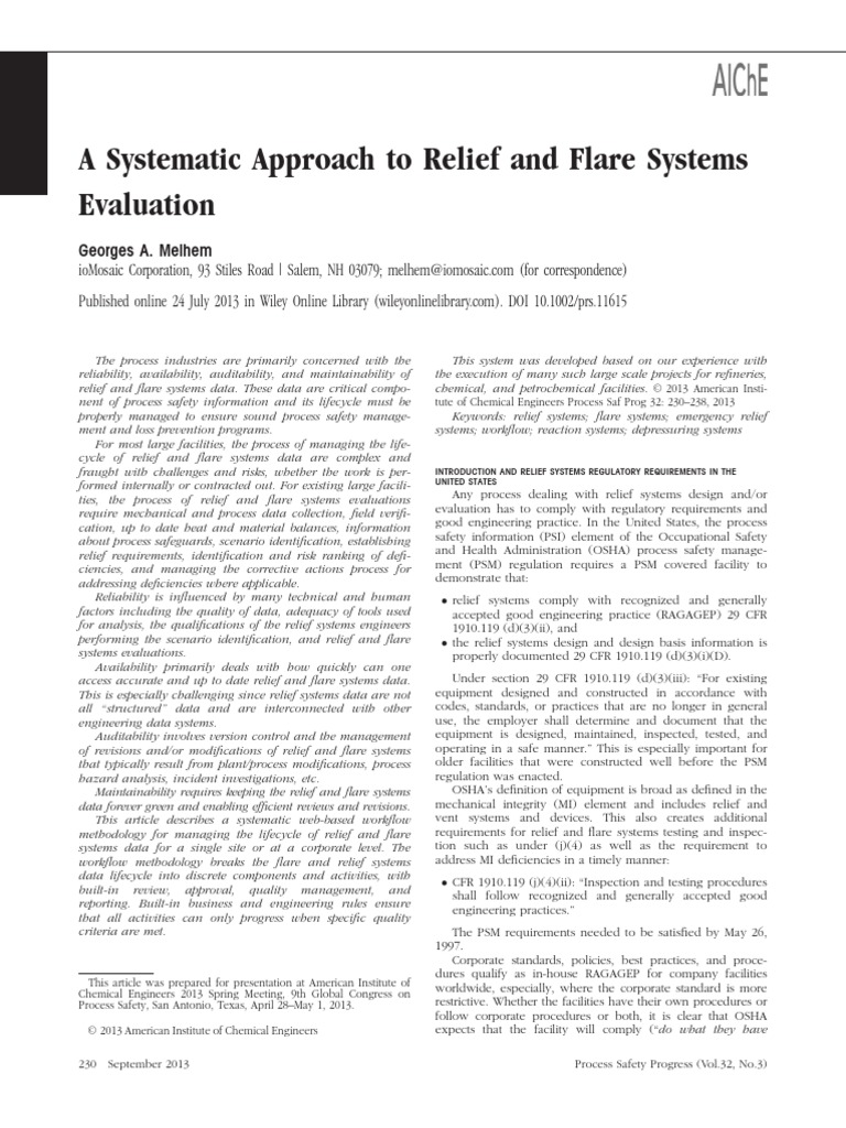 A Systematic Approach To Relief and Flare Systems (AIChe) PDF | PDF | Pump | Reliability Engineering