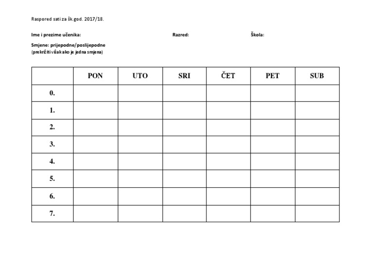 Raspored Sati - Obrazac | PDF