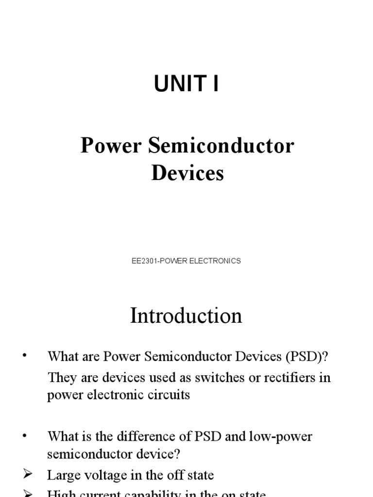 Unit I Power Semiconductor Devices | PDF | Field Effect Transistor | Bipolar Junction Transistor