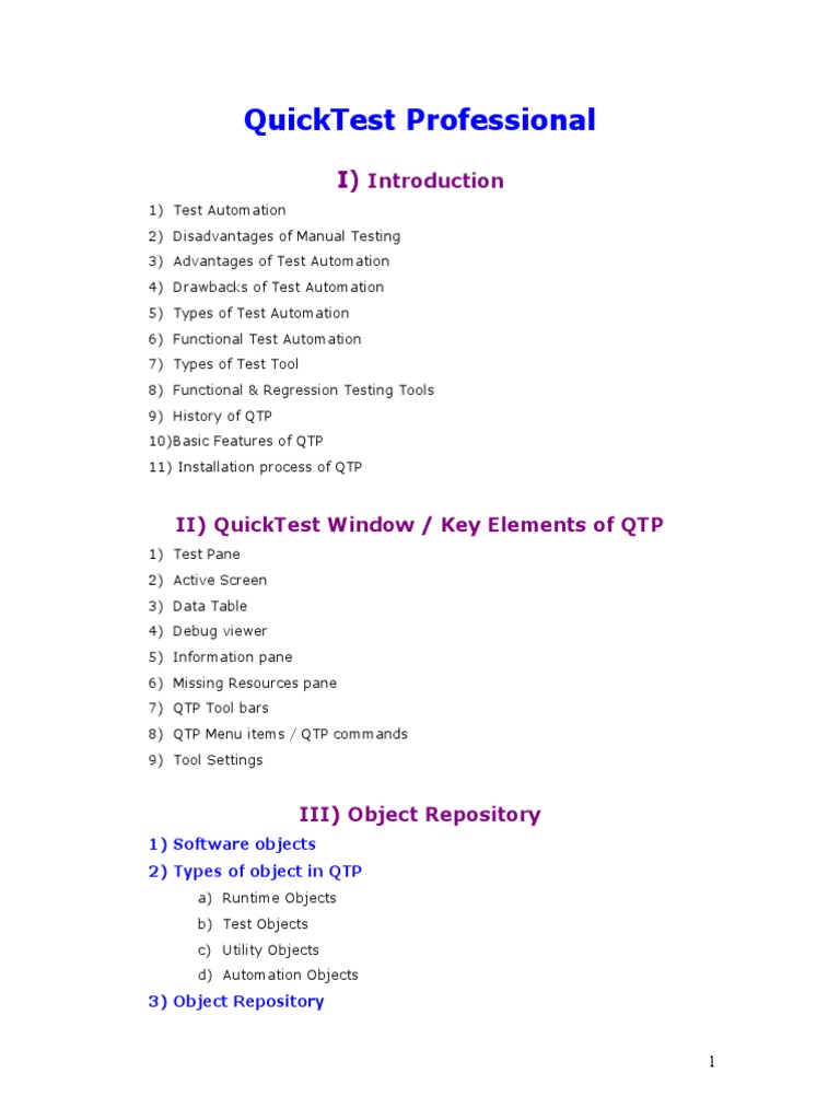 Quicktest Professional 1 Software Objects 2 Types Of Object In Qtp Pdf C Programming