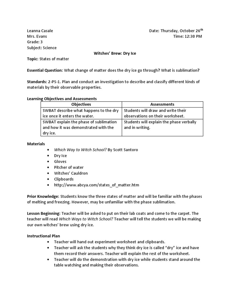 Dry Ice Lesson Plan | Download Free PDF | Ice | Classroom