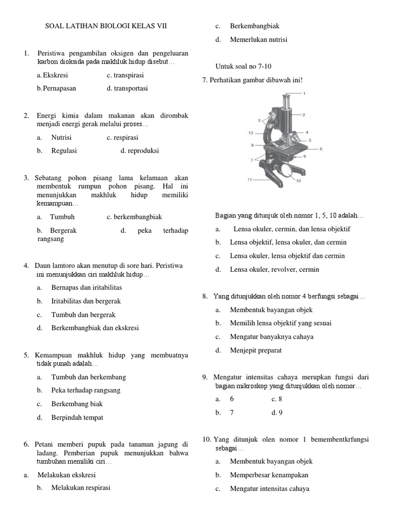 Soal Latihan Biologi Kelas Vii 2 | PDF