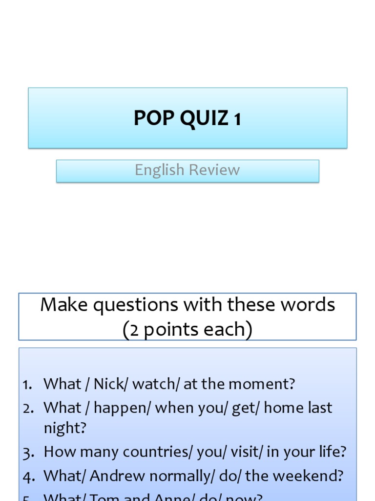 Pop Quiz 1 Answer Key | PDF