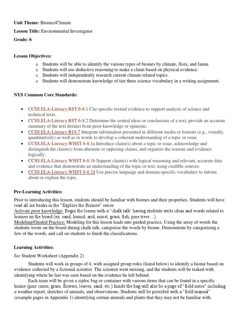 Grade 6 Biomes Lesson Segment | PDF | Reason | Educational Assessment