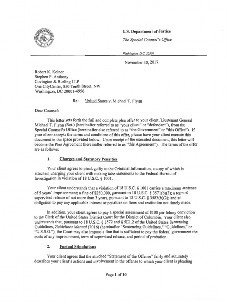 Michael Flynn Plea Agreement | PDF