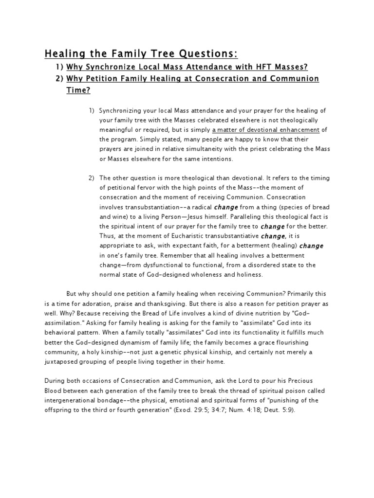 Healing The Family Tree Questions 1 | PDF | Eucharist | Mass (Liturgy)