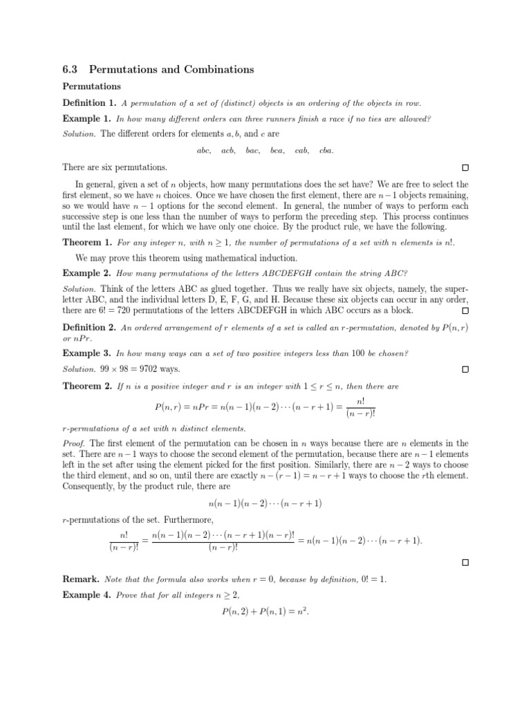 6 3 Permutations And Combinations Pdf Permutation Combinatorics