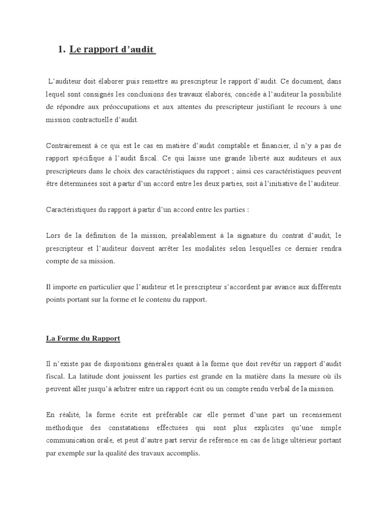 Le Rapport d'Audit | Audit | Comptabilité