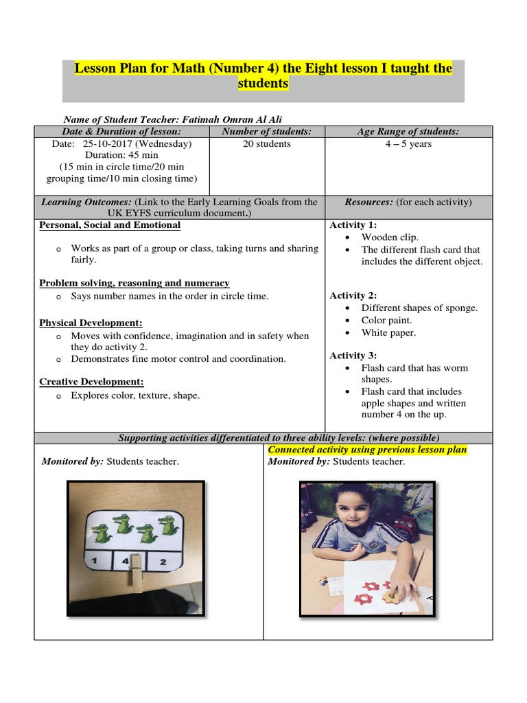 Lesson Plan 8 Math Number 4 | Download Free PDF | Lesson Plan | Teachers