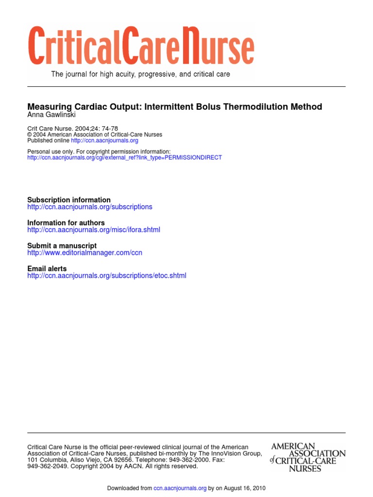 Measuring Cardiac Output: Intermittent Bolus Thermodilution Method ...