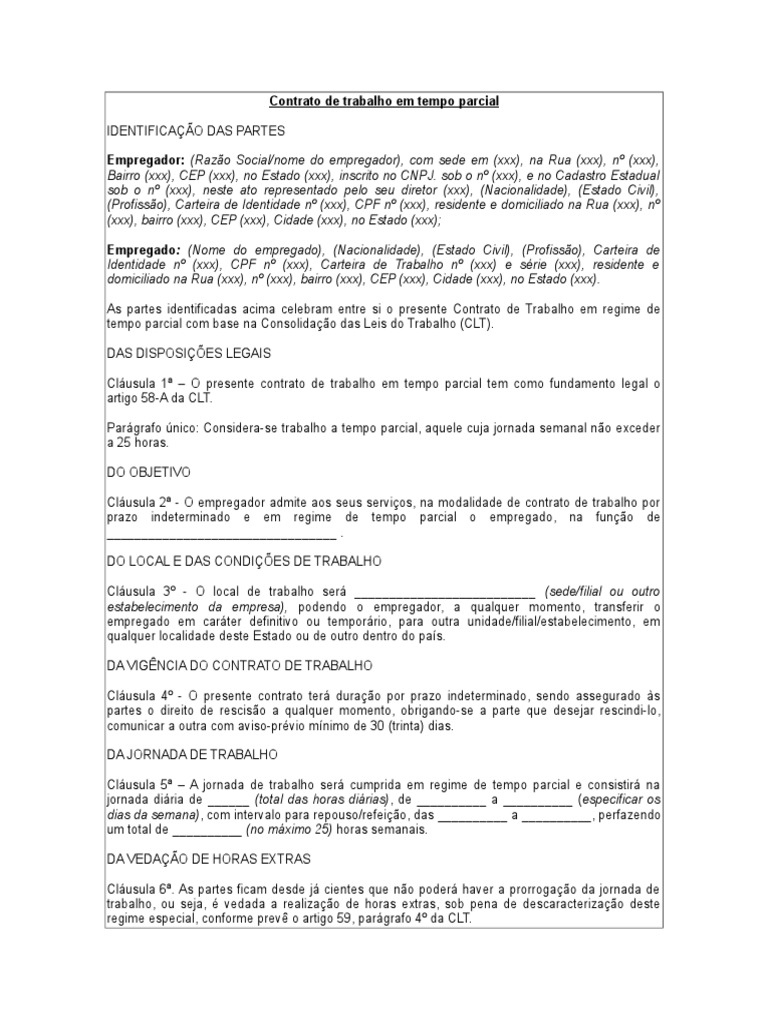 Modelo 20 Contrato de Trabalho em Tempo Parcial | PDF | Expediente ...