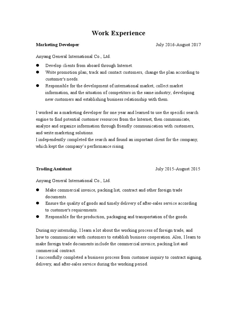 Work Experience | PDF | Audit | Marketing