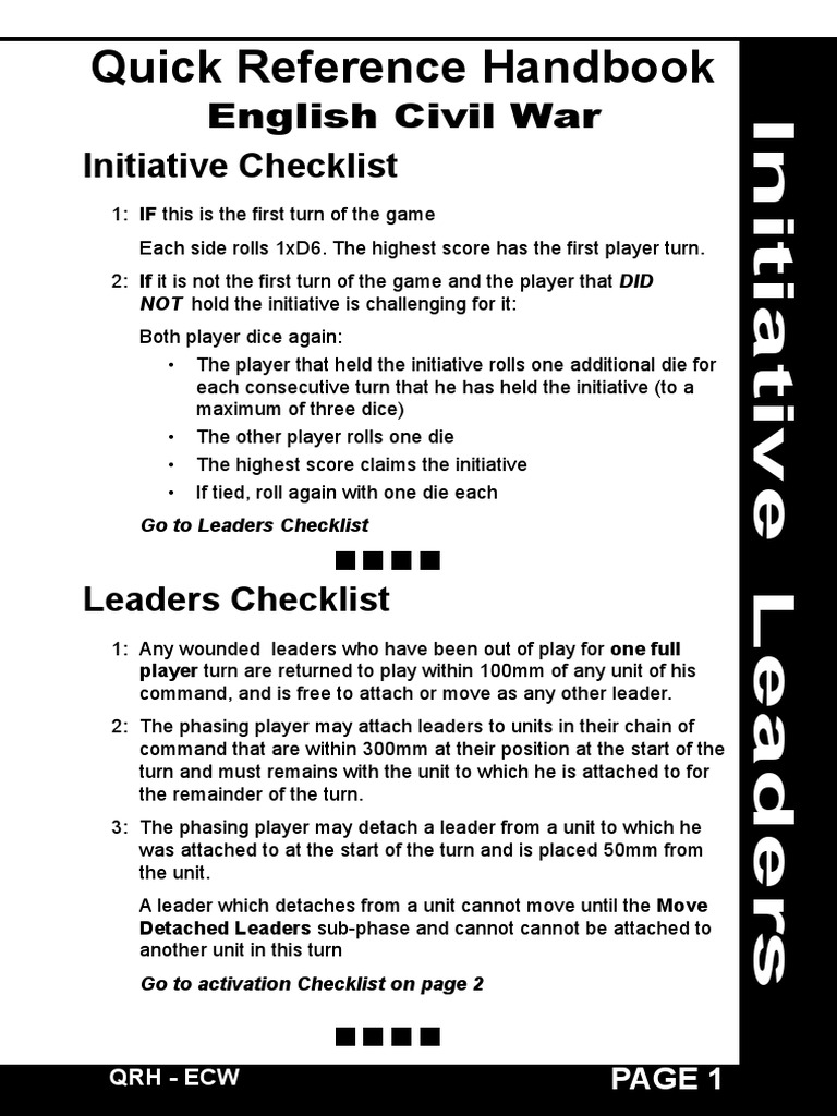 Quick Reference Handbook: Initiative Checklist English Civil War | PDF ...