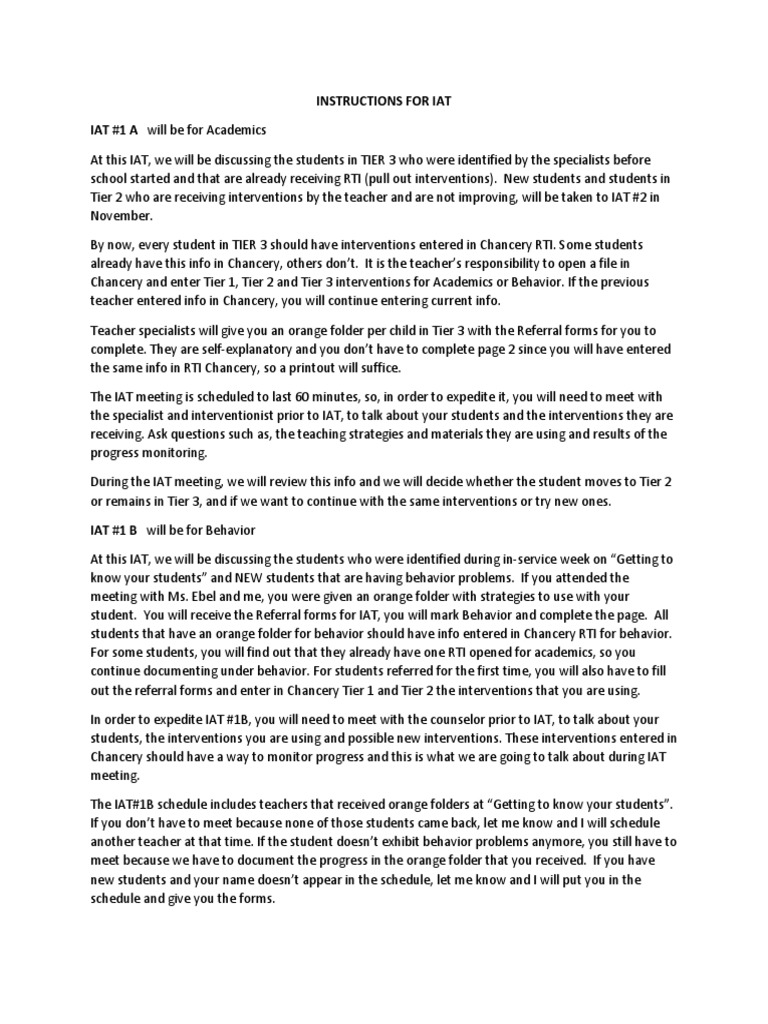 IAT Meeting Instructions for Academics & Behavior | PDF | Pedagogy ...