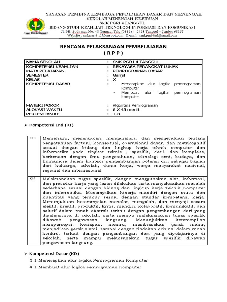 RPP - Pemrograman Dasar - Valid | PDF