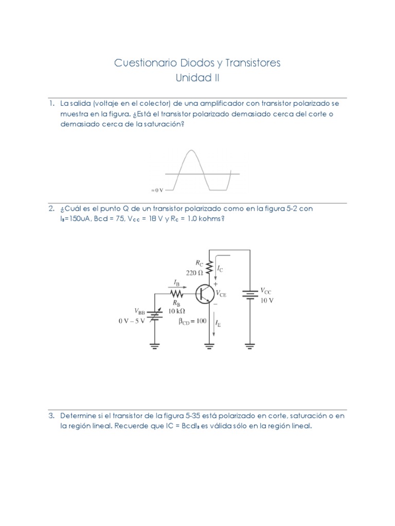 Cuestionario Diodos Y Transistores Unidad Ii Pdf Informática