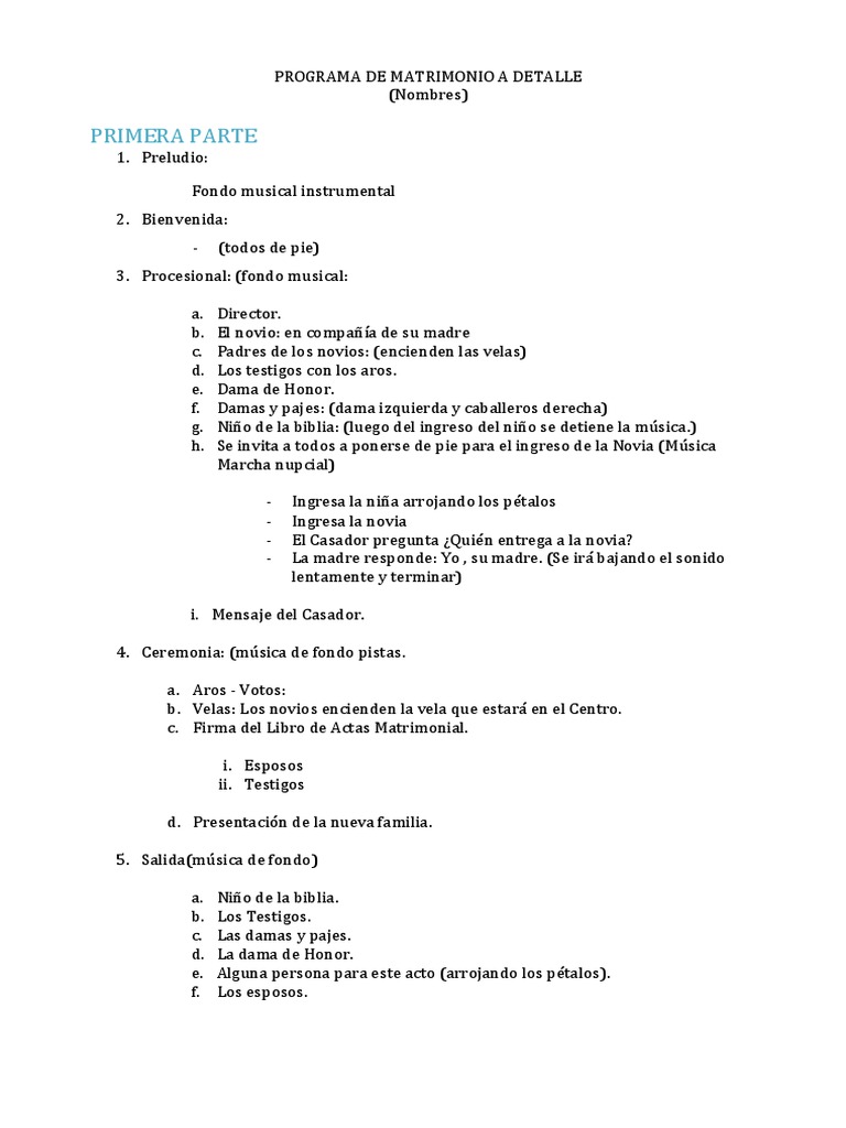 Programa de Matrimonio Detallado | PDF