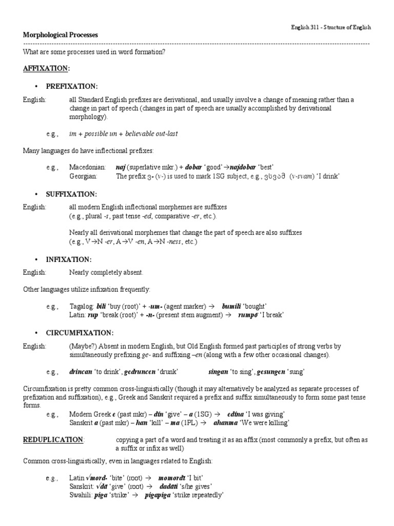 311 Morphological Processes | PDF | Morphology (Linguistics) | English ...
