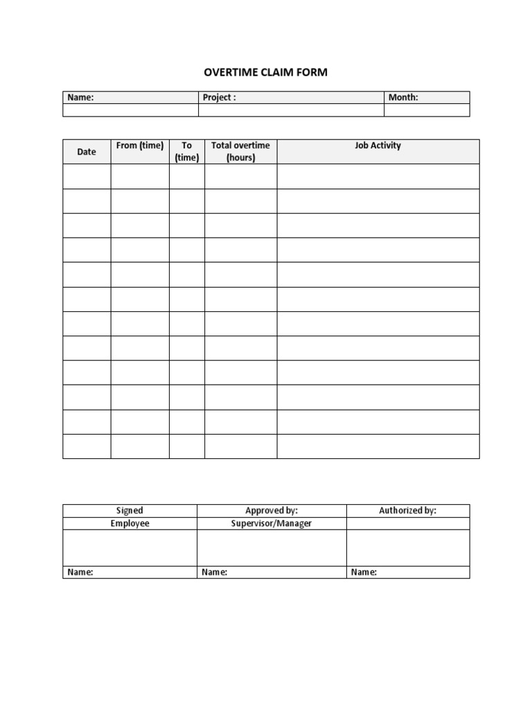 Overtime Claim Form1 | PDF