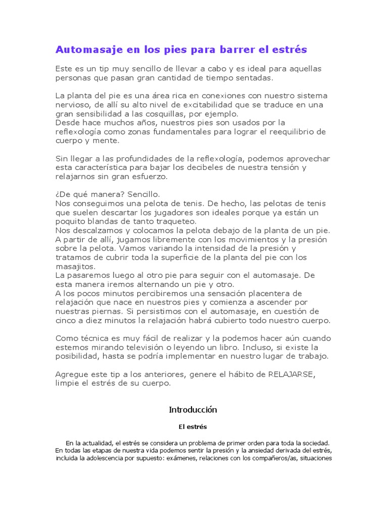 Automasaje en Los Pies para Barrer El Estrés | PDF | Masaje | Estrés ...