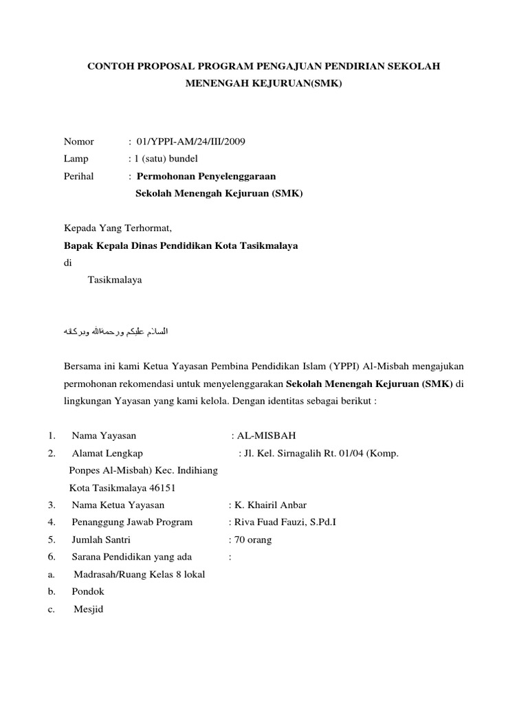 Proposal Pendirian SMK Al-Misbah | PDF | Perjalanan