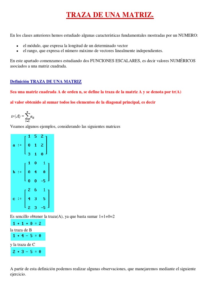 12a. TRAZA DE UNA MATRIZ Y SUS PROPIEDADES PDF | PDF | Matriz ...